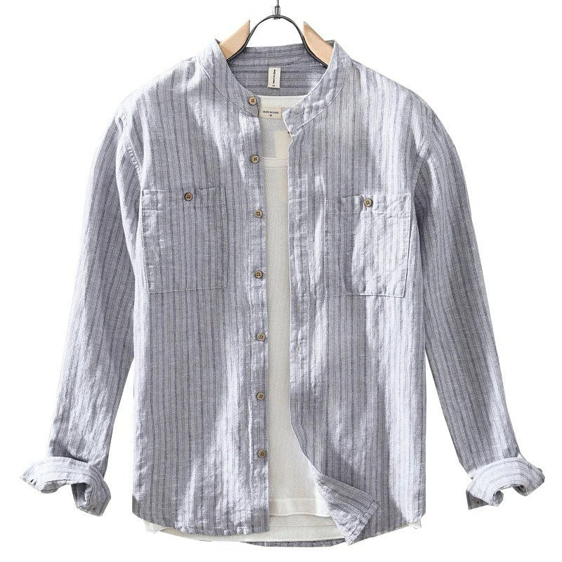 Grey Color Double Pocket Stripe Shirt For Men Grey Color Double Pocket Stripe Shirt For Men